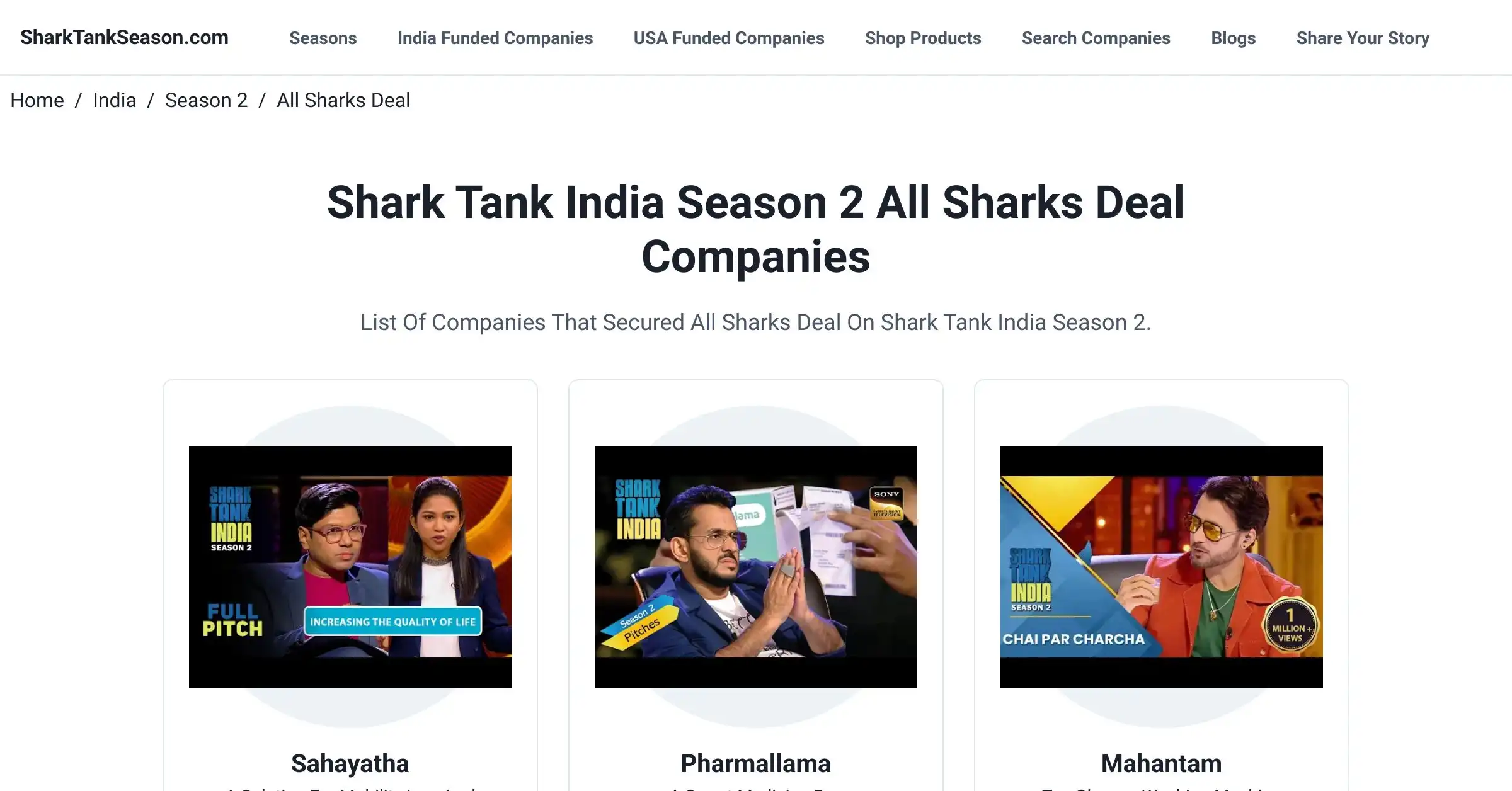 Shark Tank India Season 2 All Sharks Deal Companies | SharkTankSeason.com