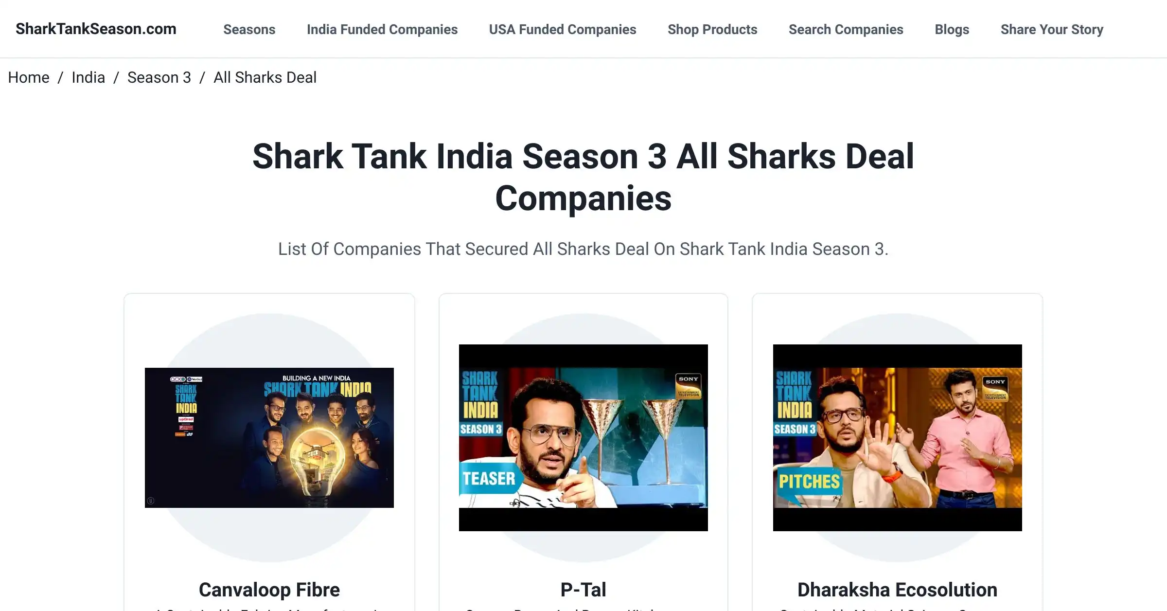 Shark Tank India Season 3 All Sharks Deal Companies | SharkTankSeason.com